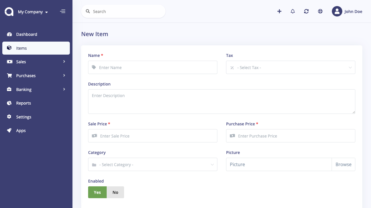 Items - Documentation - Akaunting